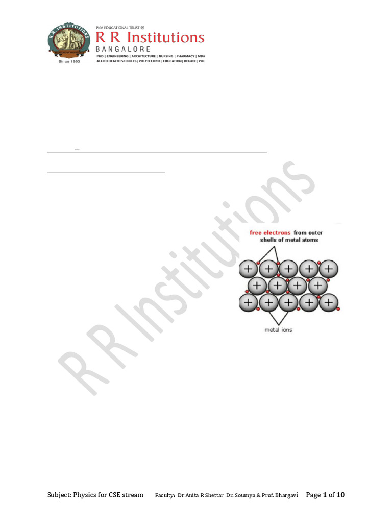 22PHYS12 MODULE 4 CH 1 Electrical Conductivity of Metals | PDF ...