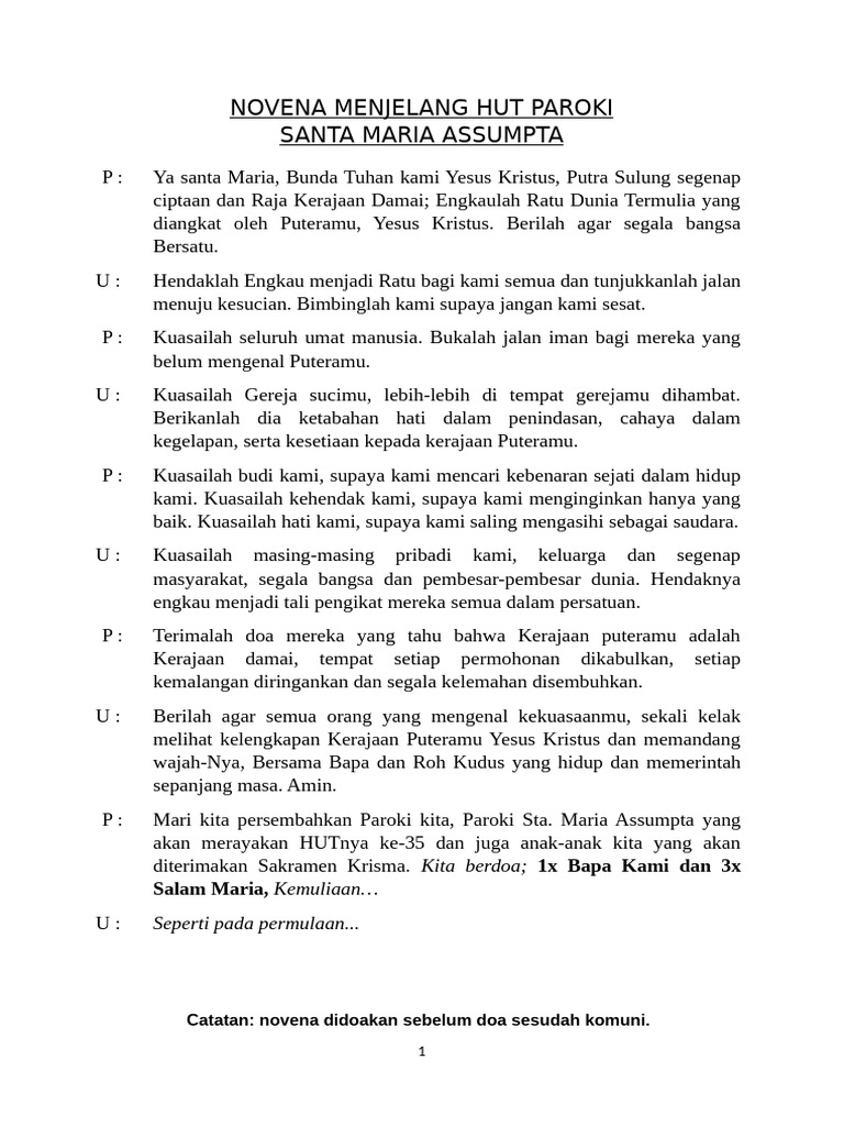 Novena Menjelang Hut Paroki | PDF