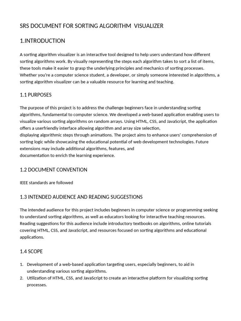 SRS DOCUMENT FOR SORTING ALGORITHM VISUALIZER | PDF | World Wide Web ... SRS DOCUMENT FOR SORTING ALGORITHM VISUALIZER | PDF | World Wide Web ...