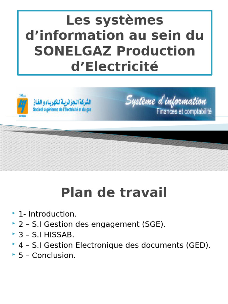 Les systèmes d’information au sein du SONELGAZ Production | PDF