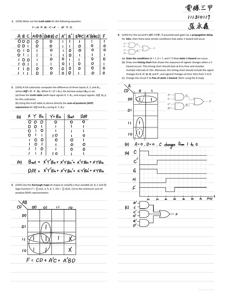 113-1 - Digital Systems - 電機三甲 - Asgmt-1 | PDF