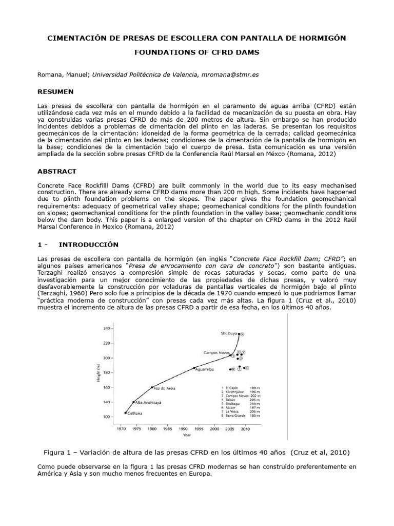 Cimentaci N de Presas de Escollera Con Pantalla de Hormig N Foundations of CFRD Dams - 1 | PDF ...