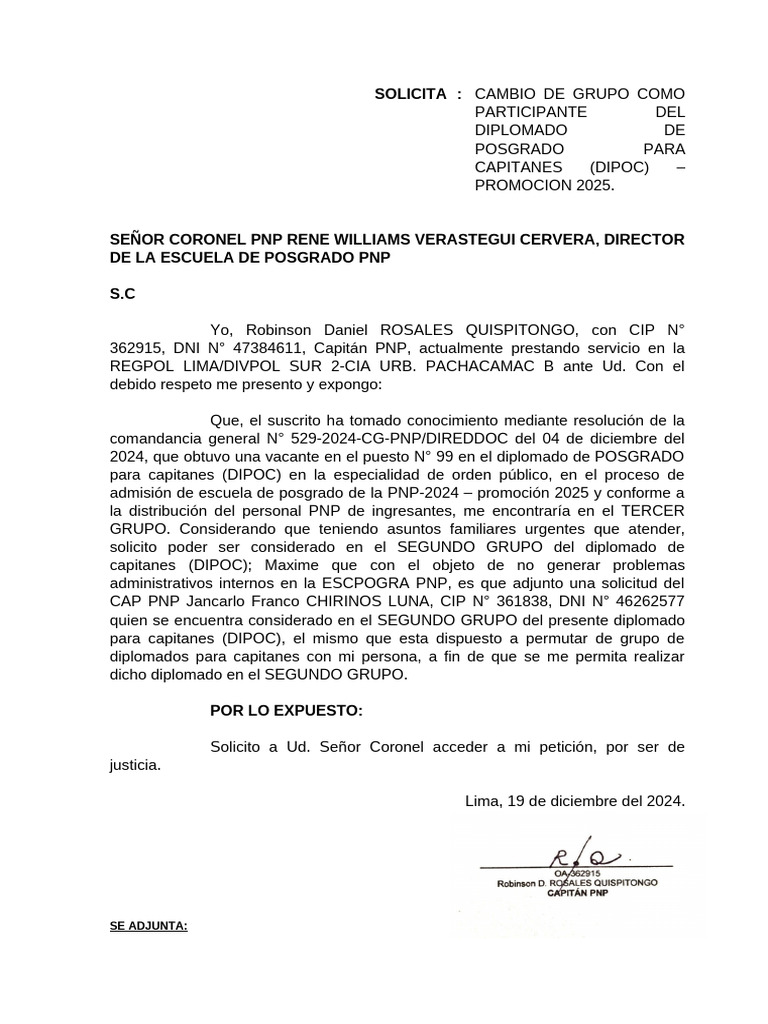 SOLICITUD PERMUTA POR CAMBIO DE GRUPO 2 | PDF