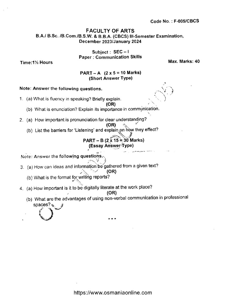 Ba Bsc Bcom Bsw Bba 3 Sem Communication Skills f 005 Jan 2024 | PDF