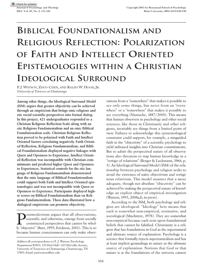 Biblical Foundationalism and Religious Reflection: Polarization of ...