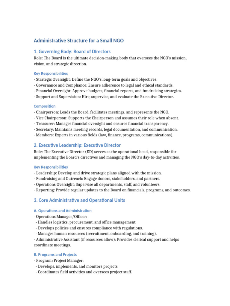 NGO Administrative Structure | PDF | Non Governmental Organization ...
