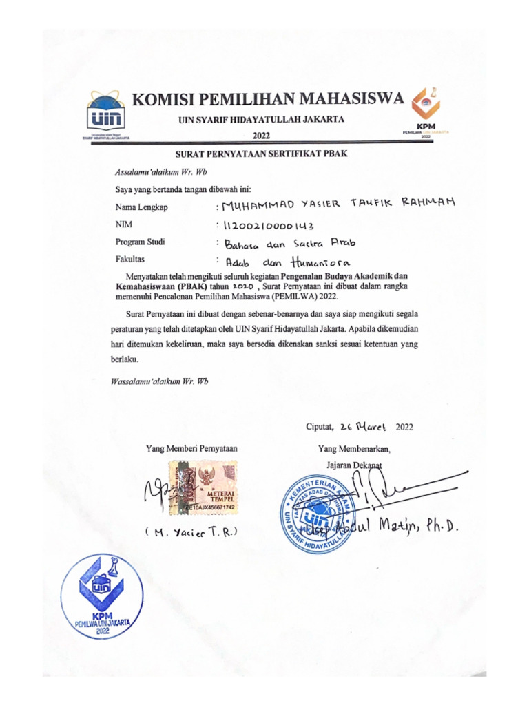 Sertifikat Pbak Yasier | PDF