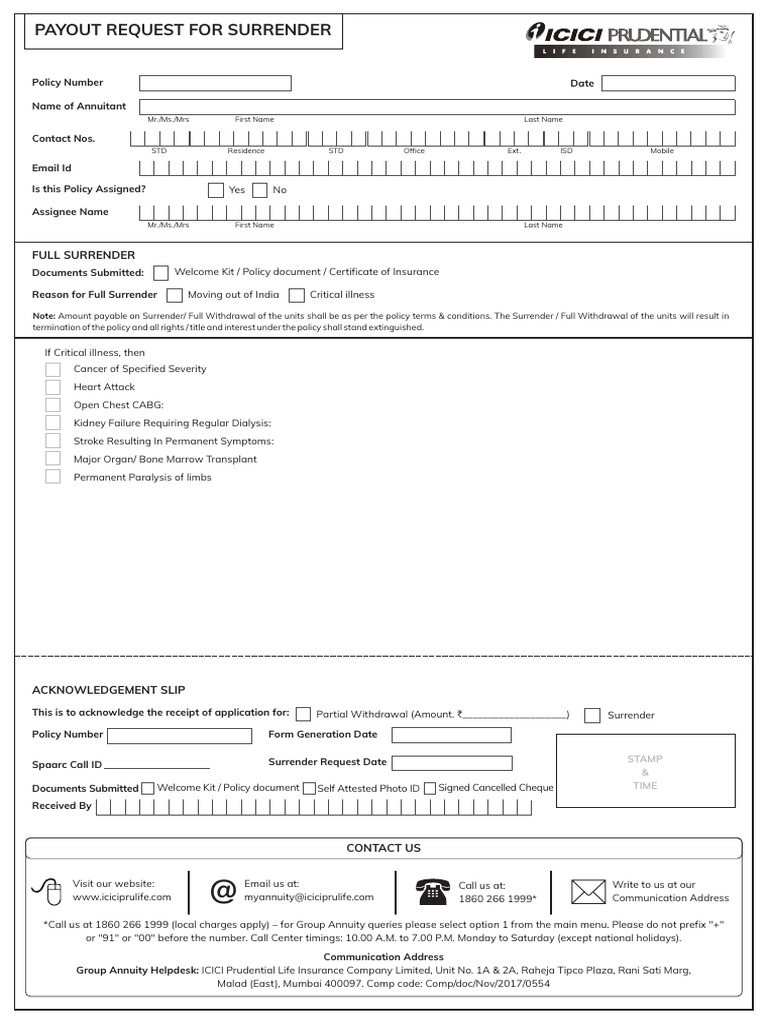 ICICI Prudential Surrender Request Form | PDF | Clinical Medicine ...