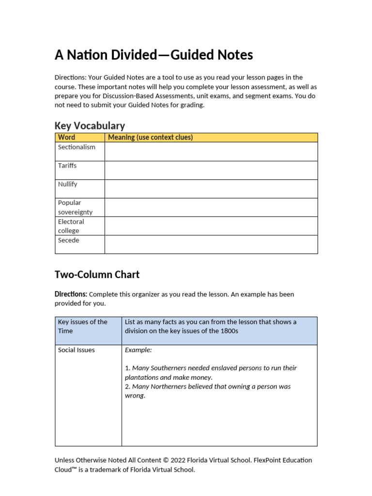 A Nation Divided Guided Notes | PDF