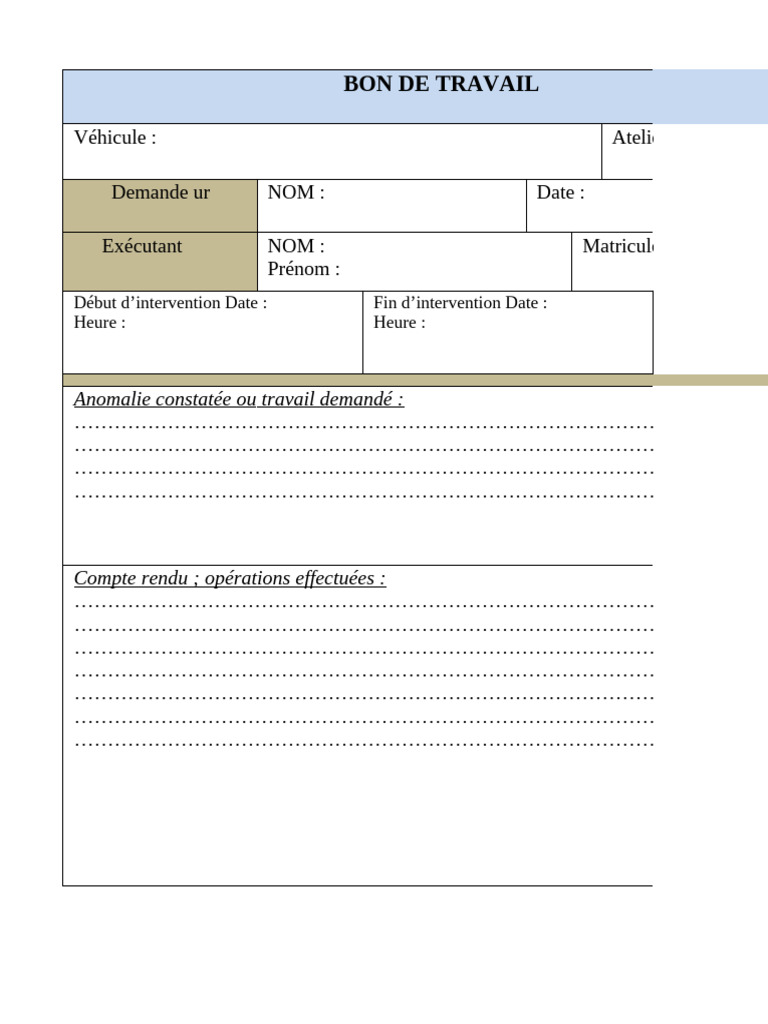 Bon de Travail - Compress | PDF