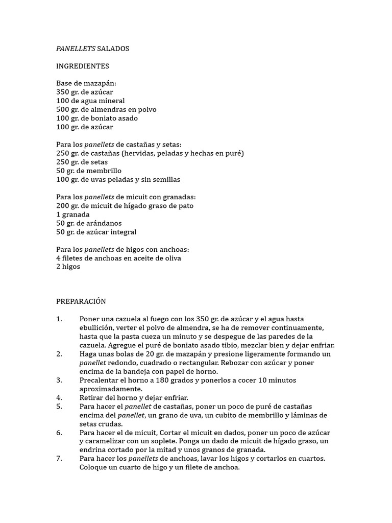 Panellets Salados: Recetas Variadas | PDF