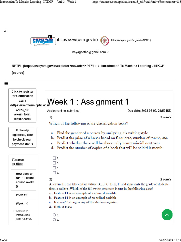 Introduction To Machine Learning - Week 1 | PDF | Learning | Cognition