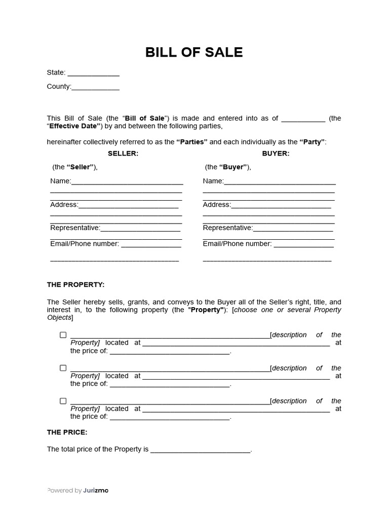General Bill of Sale Template | PDF | Sales | Bill Of Sale