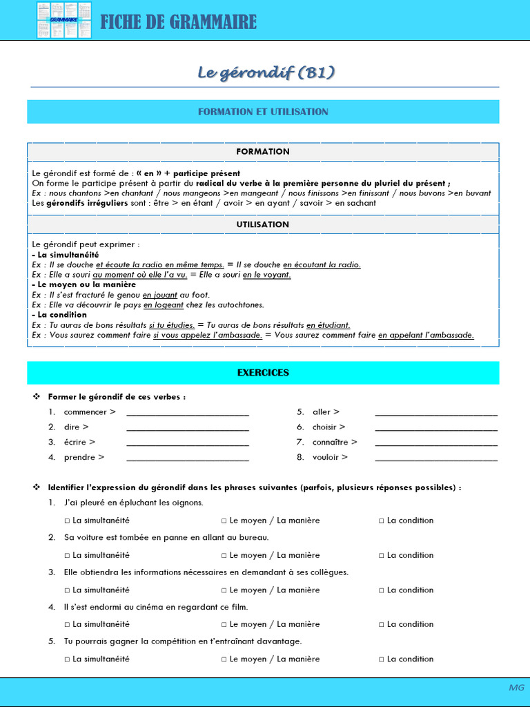Gérondif : Formation et Utilisation | PDF | Linguistique | Typologie ...