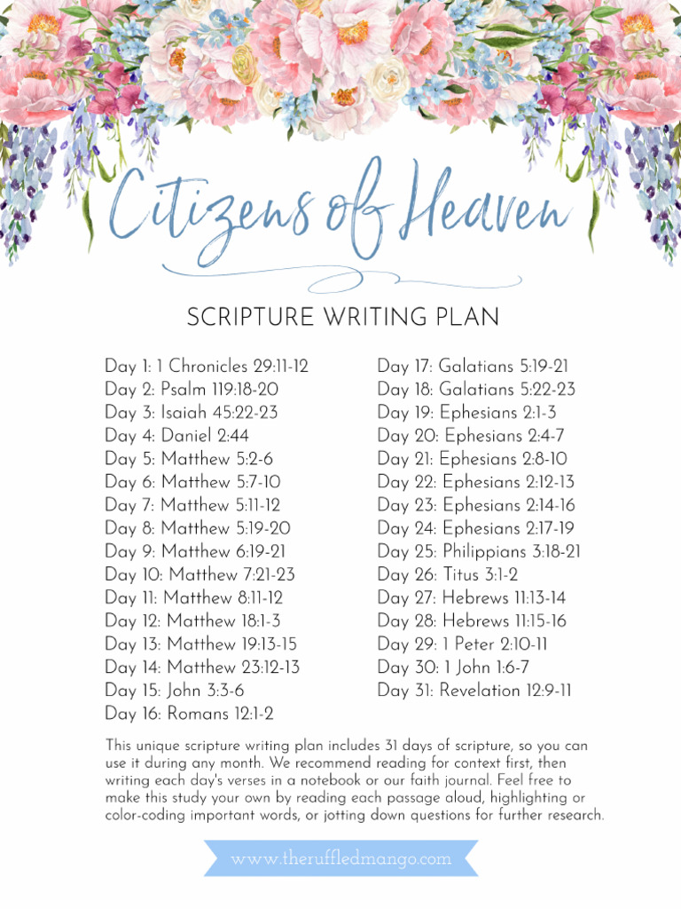 Citizens of Heaven Scripture Writing Plan | PDF