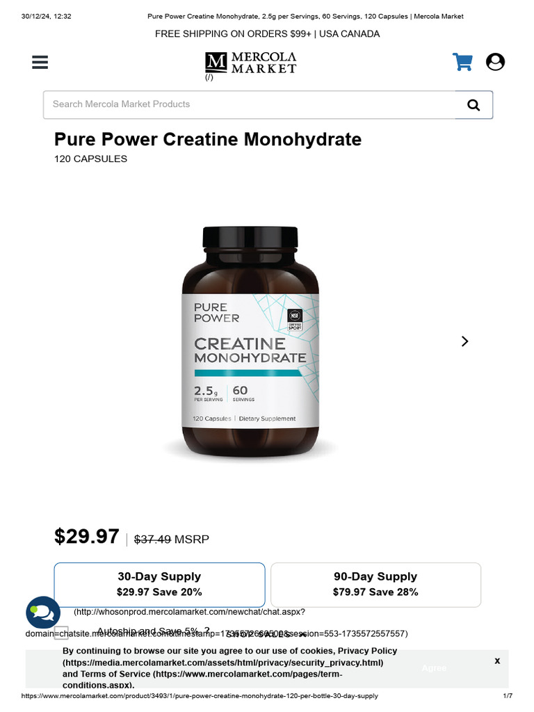 Pure Power Creatine Monohydrate, 2.5g per Servings, 60 Servings, 120 ...