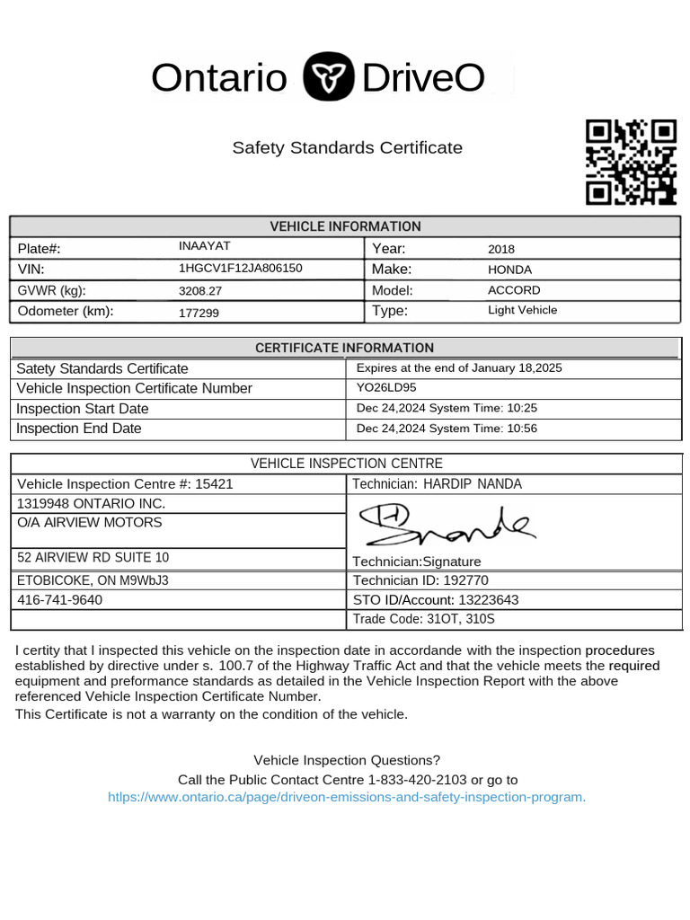 Ontario DriveON Safety Certificate 2025 | PDF