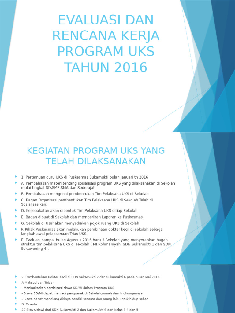 Evaluasi Dan Rencana Kerja Program Uks Tahun 2016 | PDF
