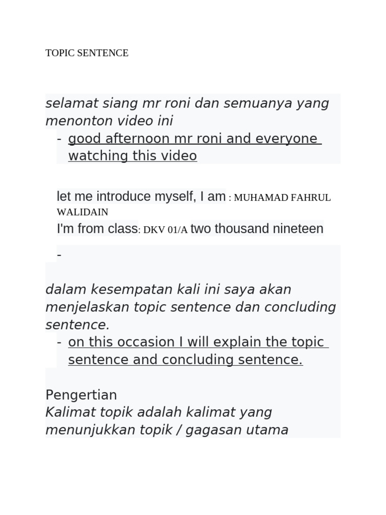 TOPIC SENTENCE | PDF | Skin