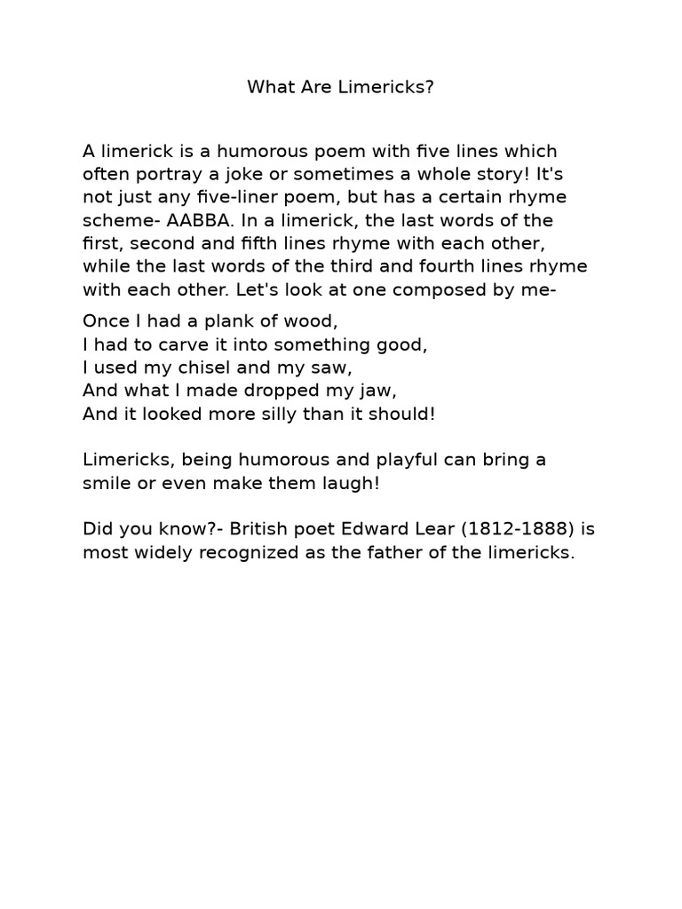 Understanding Limericks: A Humorous Poem | PDF