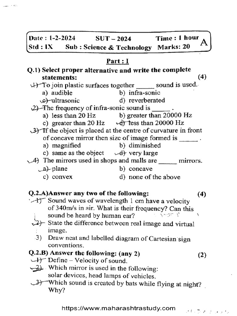 MH Board Class 9 Science and Technology Set A 030224 Feb 2024 | PDF