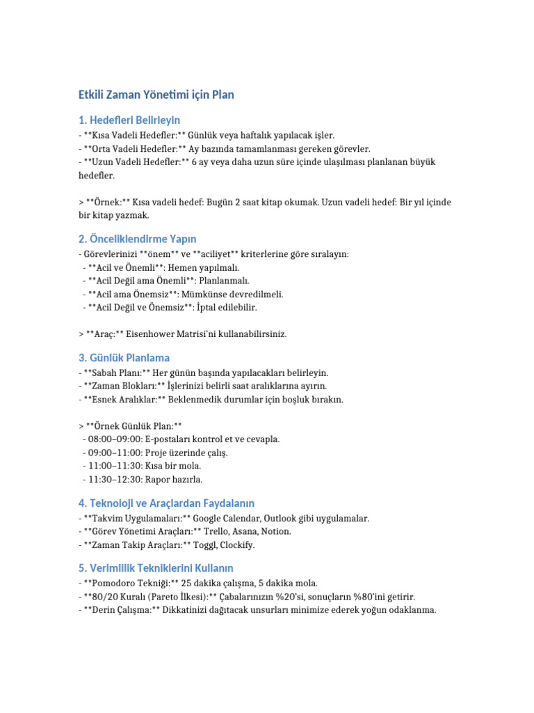 Etkili Zaman Yonetimi Plan | PDF