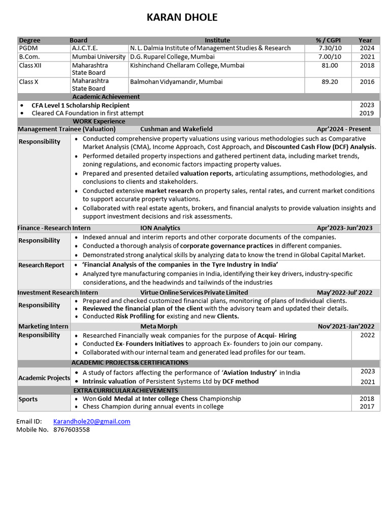 Karan Dhole^ | PDF | Valuation (Finance) | Real Estate Appraisal