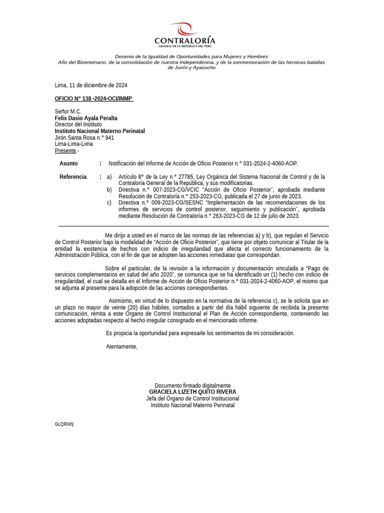 Oficio Inf n.°031-2024-AOP | PDF | Justicia | Crimen y violencia