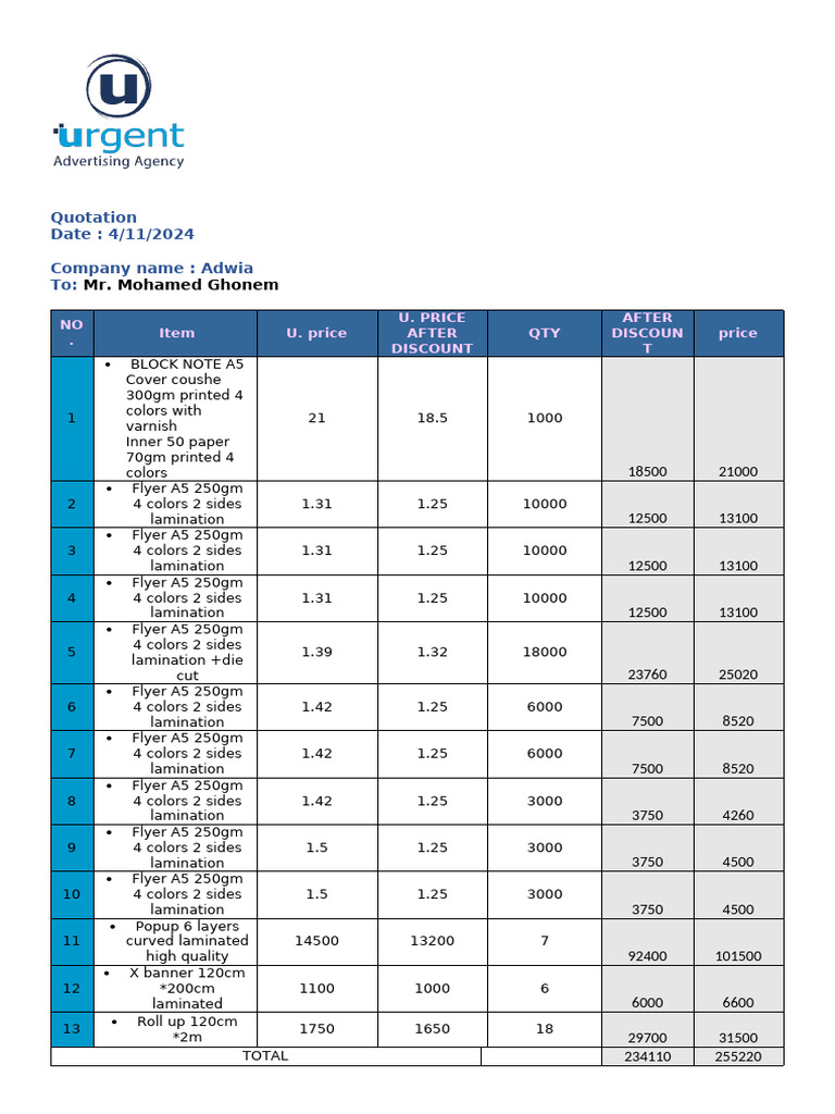 Final Printing Quotation 7-11-24 | PDF | Materials