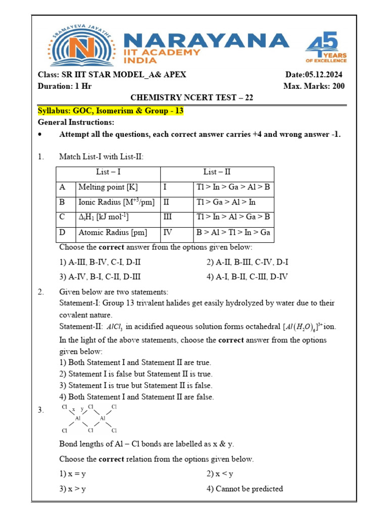 05-12-2024 - SR Iit Star Model - A& Apex - Chemistry - Ncert Test-22 ...