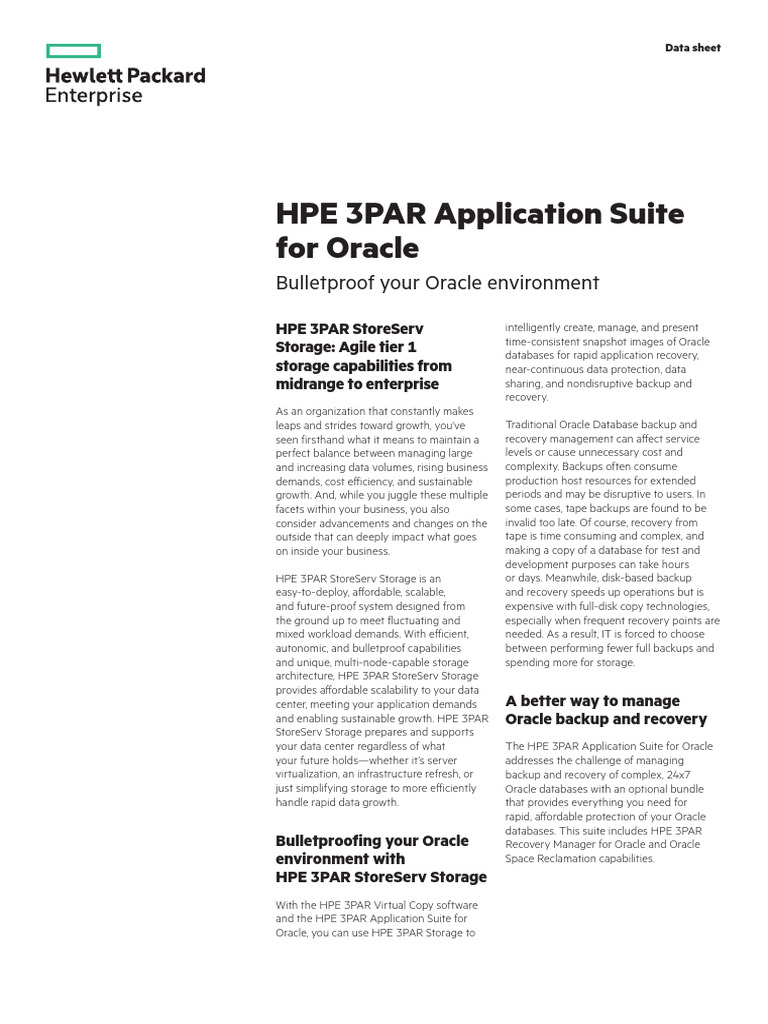 HPE 3PAR Application Suite for Oracle | PDF | Backup | Databases