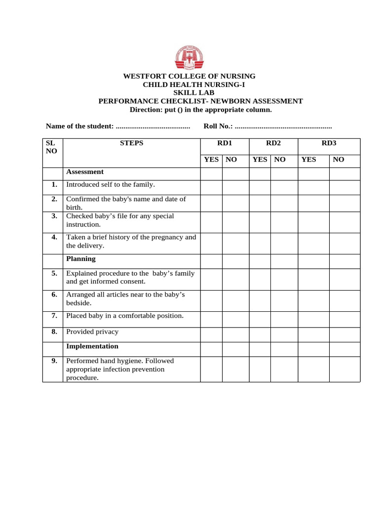 Assessment checklist | PDF | Cognitive Development | Infants