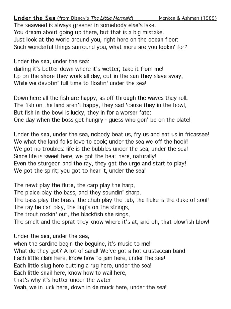 Under the Sea Lyrics Analysis | PDF