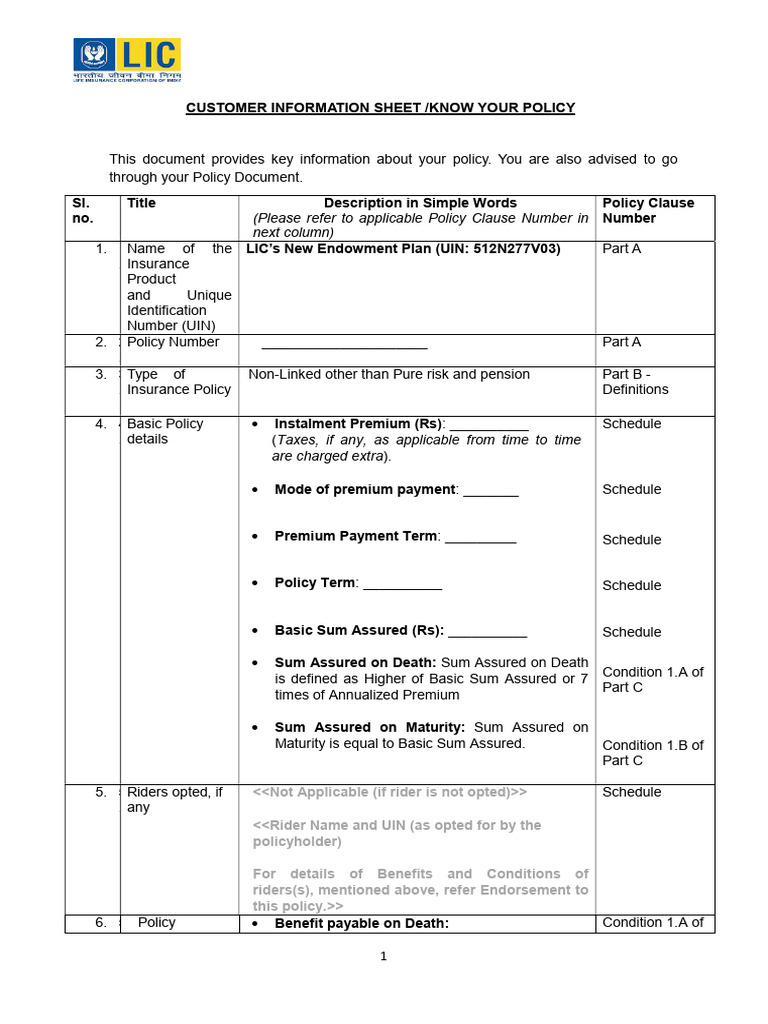 LIC New Endowment Plan Details | PDF | Insurance | Financial Services