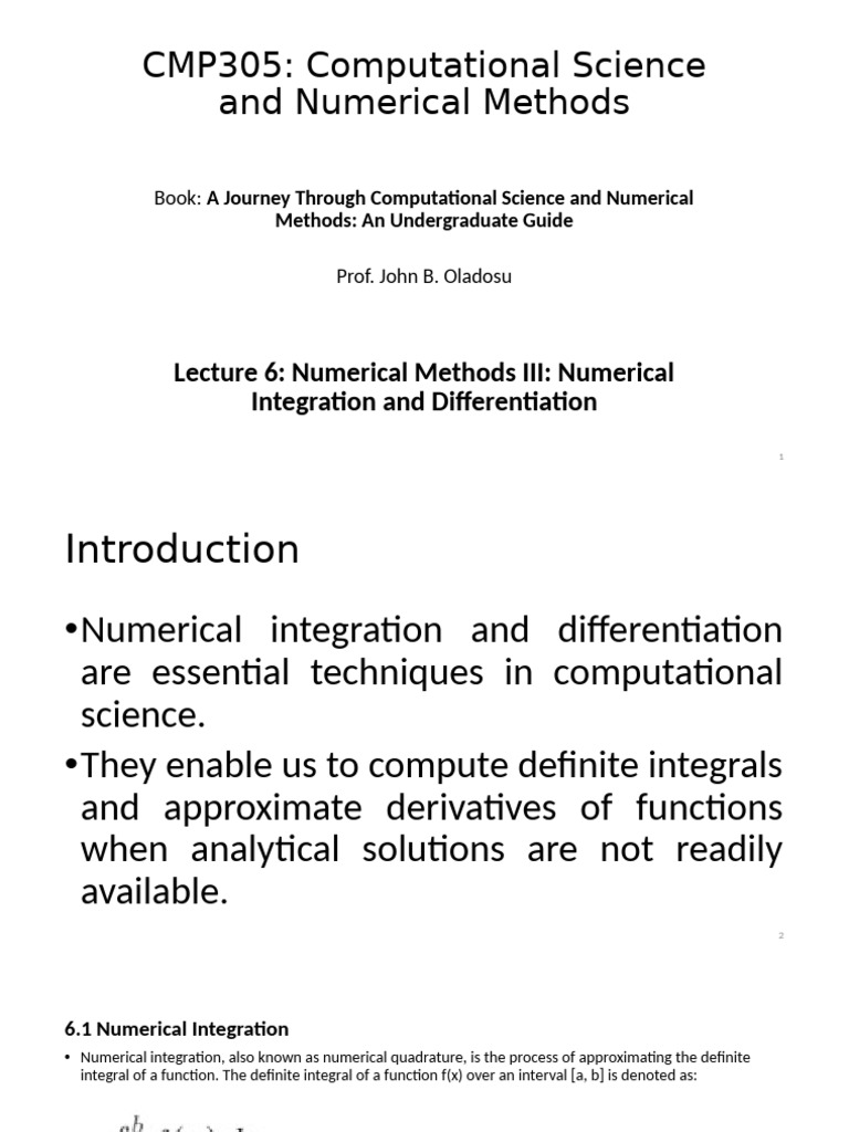 Lecture - 6 - CMP305 - Numerical Methods III - Numerical Integration and Differentiation | PDF ...