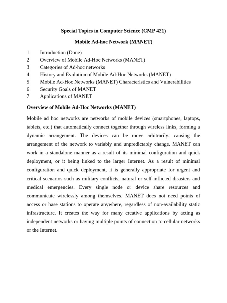 CMP 313 MANET lecture notes | PDF | Wireless Ad Hoc Network | Computer ...