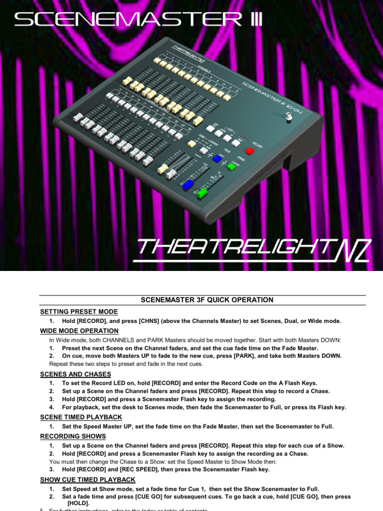 Scenemaster 3f Quick Operation - Theatrelight New Zealand | PDF ...