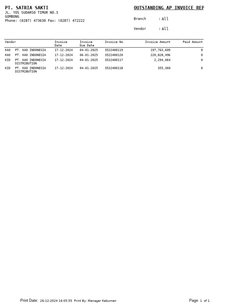 Outstanding AP Invoice Report | PDF | Accounting | Business Documents