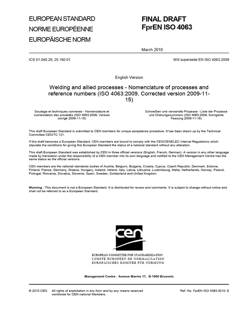 4063 Iso Fdis 4063 - 2010 Numencaltura Dos Processos de Soldadura | PDF | International ...