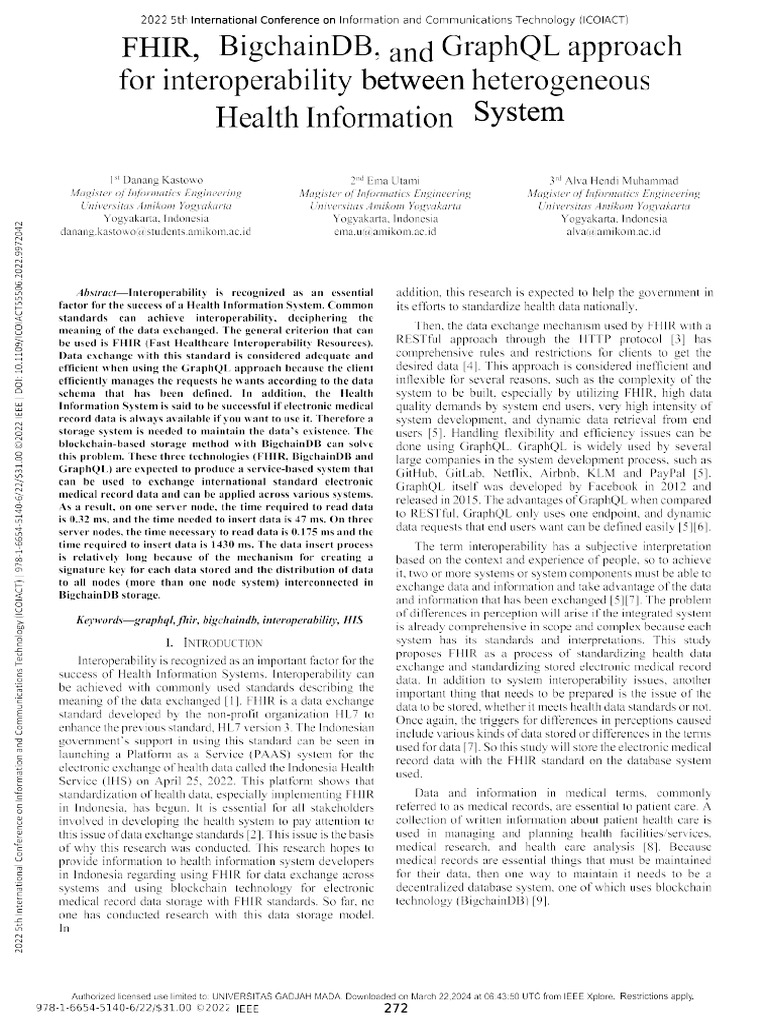 FHIR, BigchainDB, and GraphQL Approach | PDF