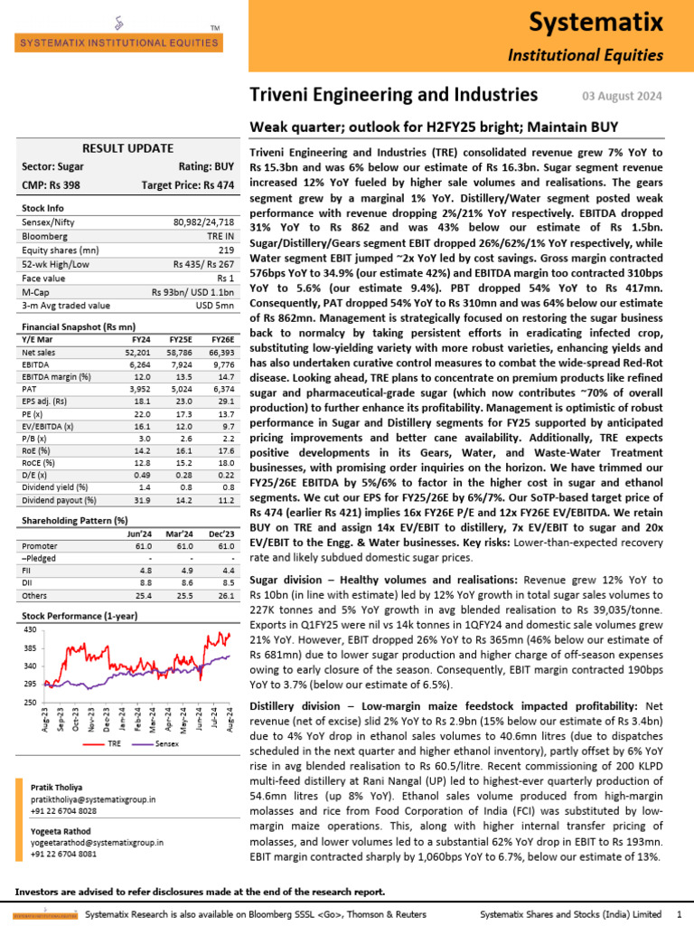 Systematix Triveni Engg Q1FY25 Result Review | PDF | Income Statement ... Systematix Triveni Engg Q1FY25 Result Review | PDF | Income Statement ...