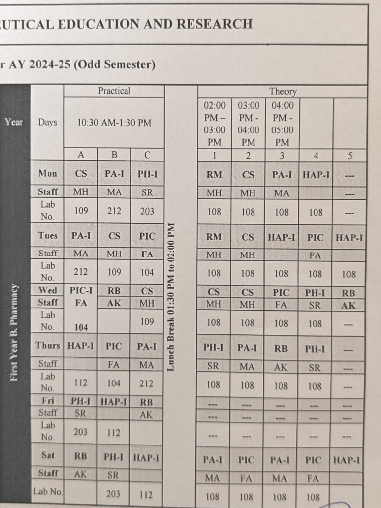 FY Time Table | PDF