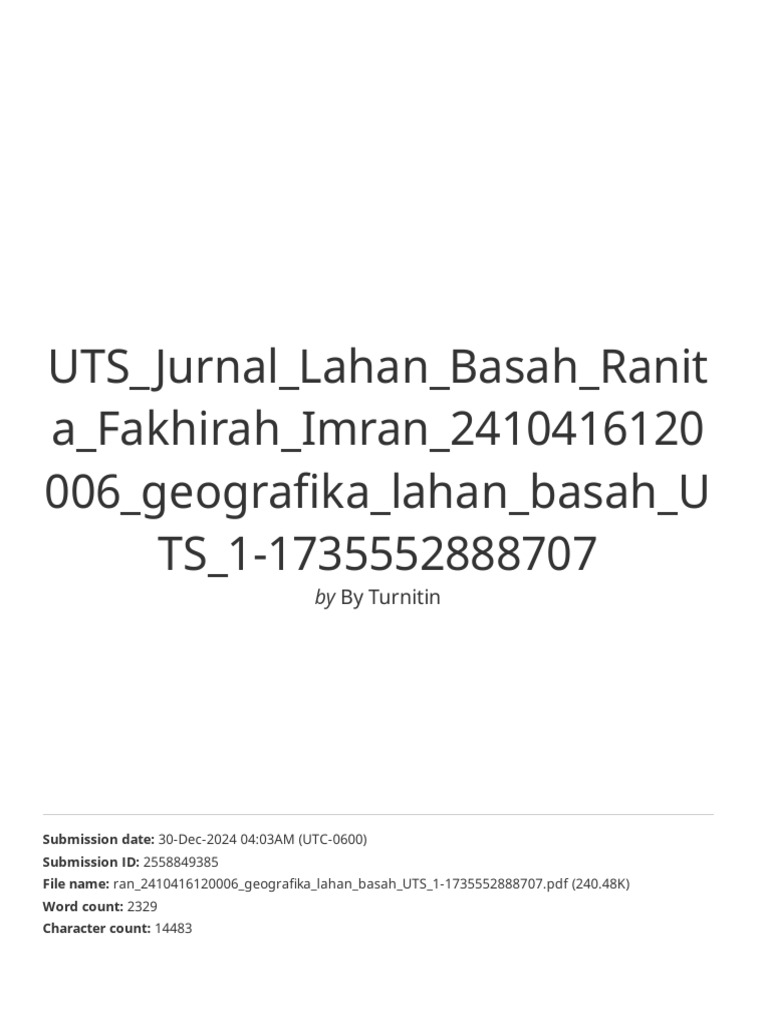 Cek Plagiasi Di Turnitin UTS Jurnal Lahan Basah Ranita Fakhirah Imran 2410416120006 Geografika ...