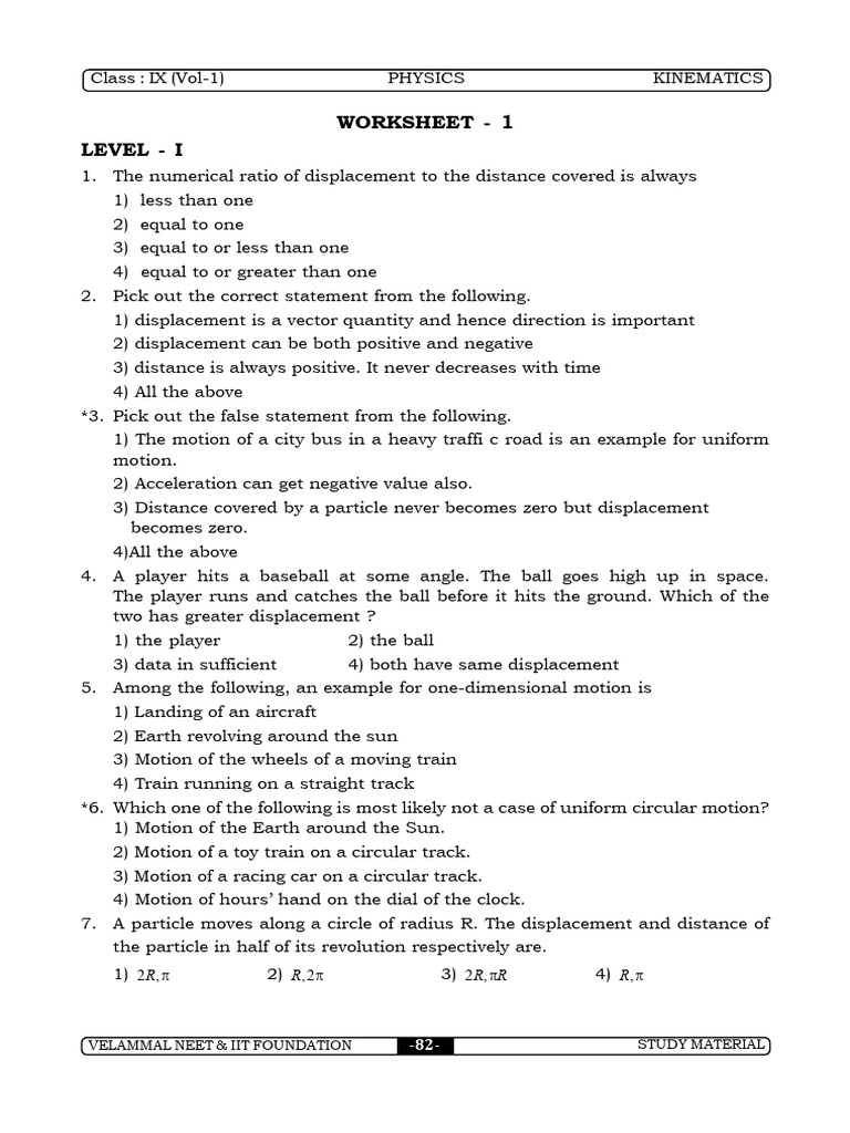 9th Kinematics Work Sheet IIT | PDF | Acceleration | Velocity