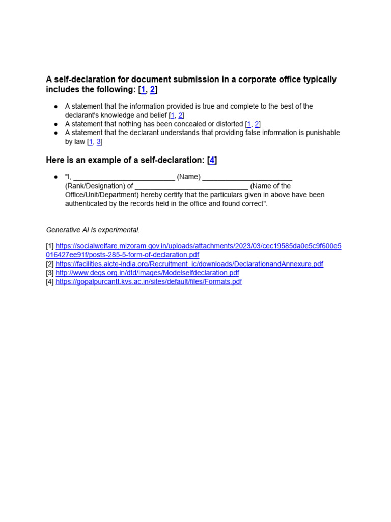 Self-Declaration Format for Submission | PDF