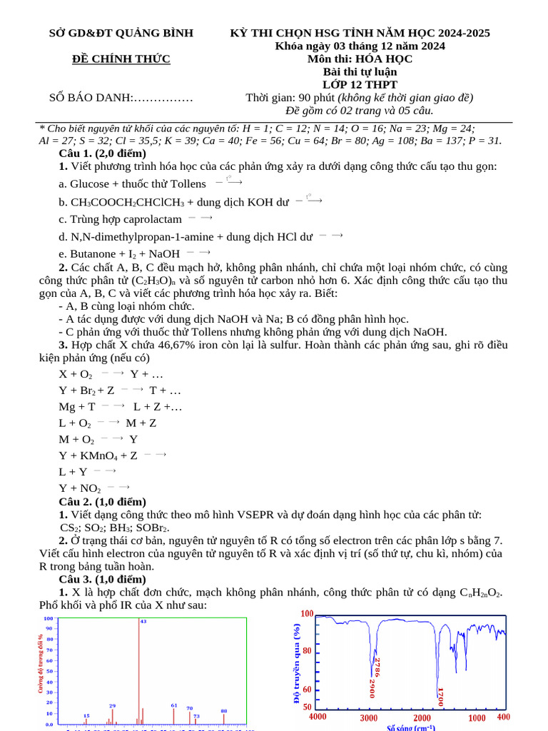 2024-2025 HSG 12 Quảng Bình - TL | PDF