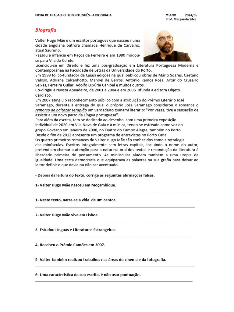 Biografia de Valter Hugo Mãe | PDF