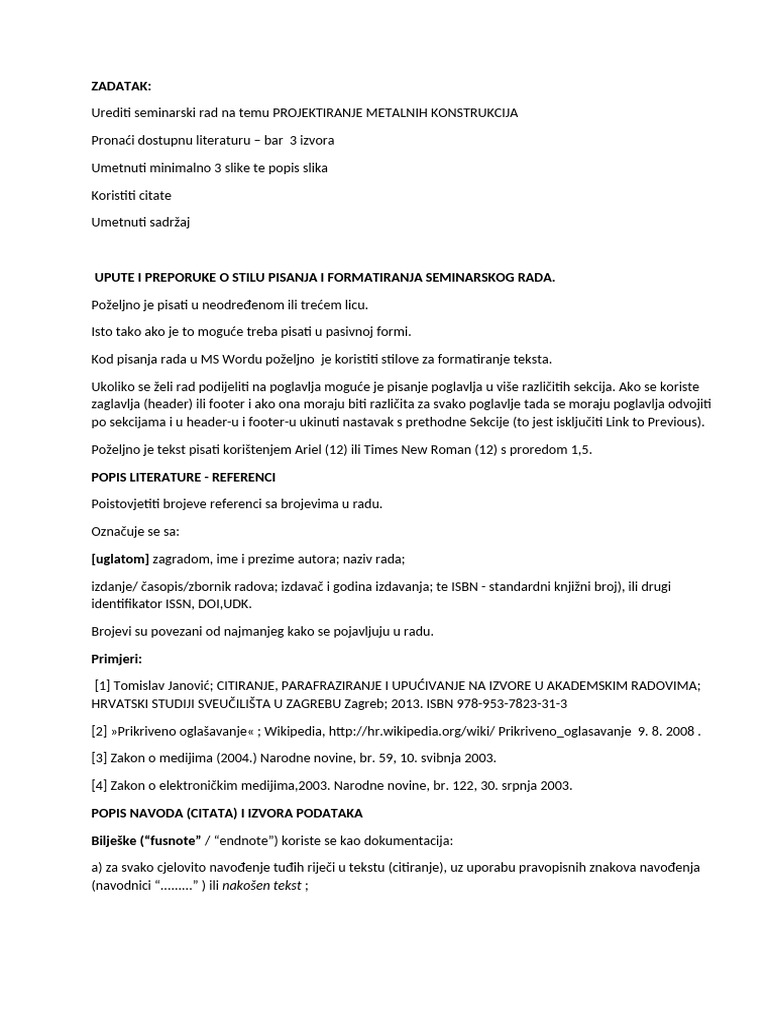 Zadatak Seminarski Rad | PDF