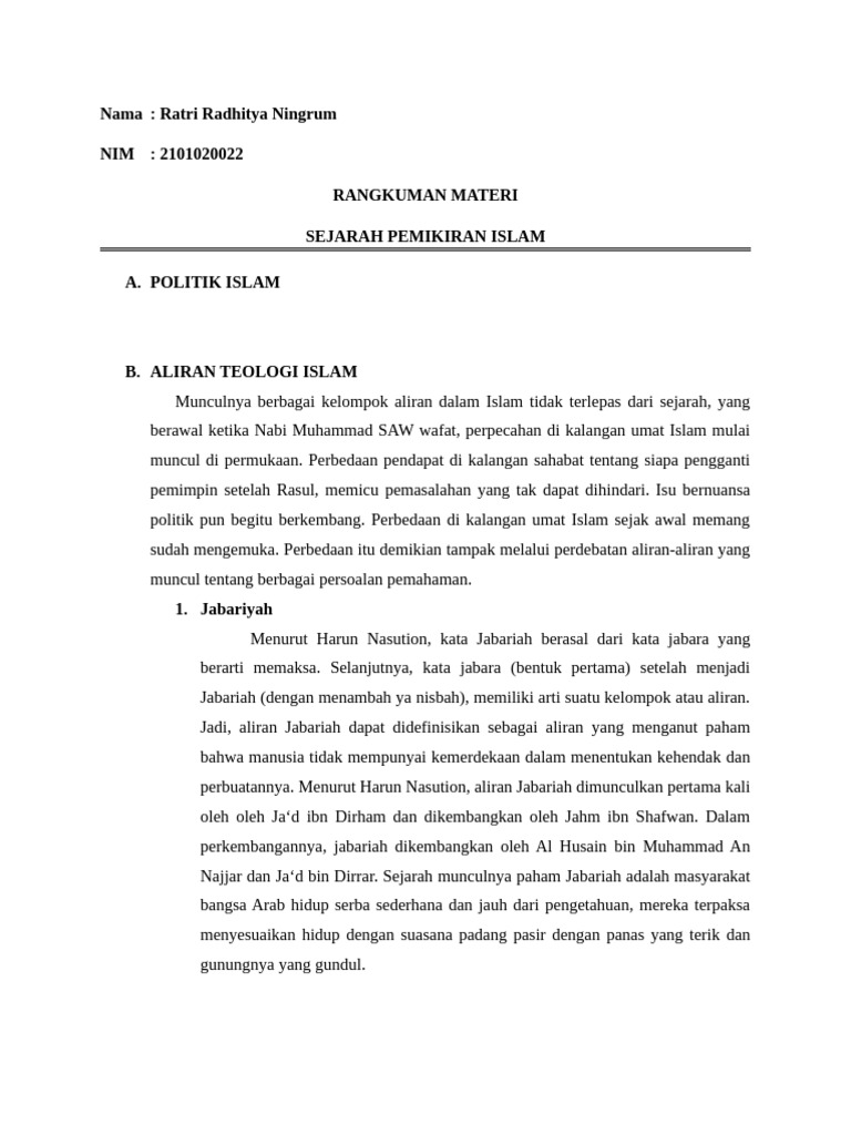 Nama: Ratri Radhitya Ningrum NIM: 2101020022 Rangkuman Materi Sejarah ...