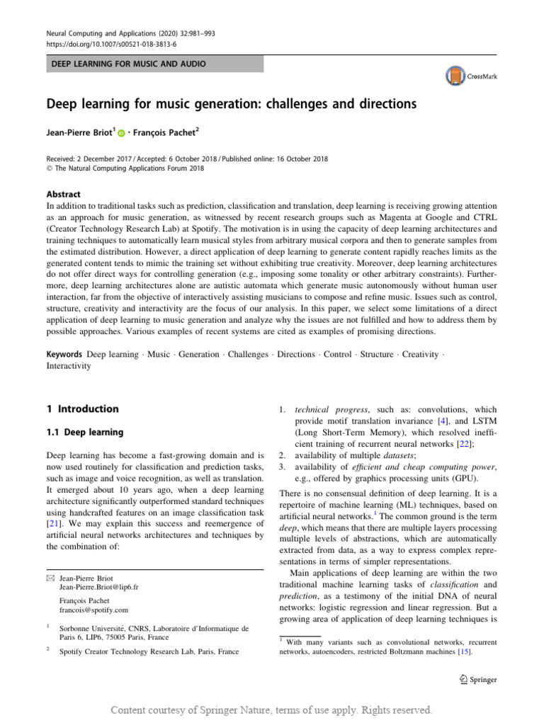 PACHET - BRIOT - Deeplearningformusicgeneration | PDF | Deep Learning ...